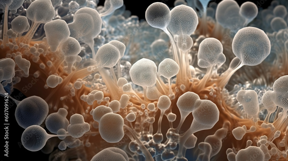 thousands of tiny bacteria cells, forming into a beautiful organic ...