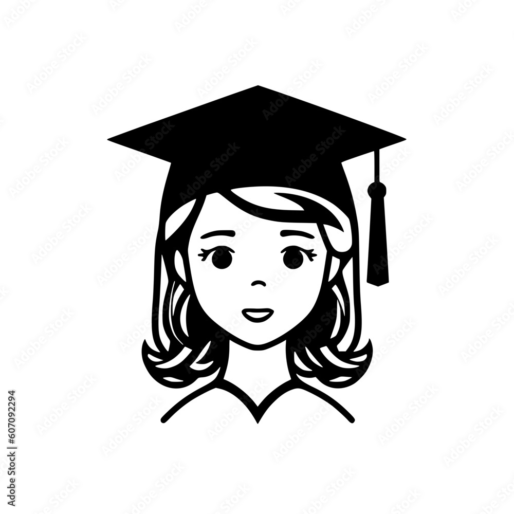 Girl wearing graduation cap vector illustration isolated on transparent ...