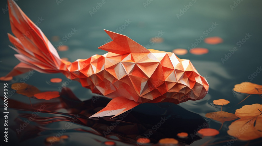 Rybka koi jako origami - symbol wytrwałości, 3d, izolowana - Koi fish ...