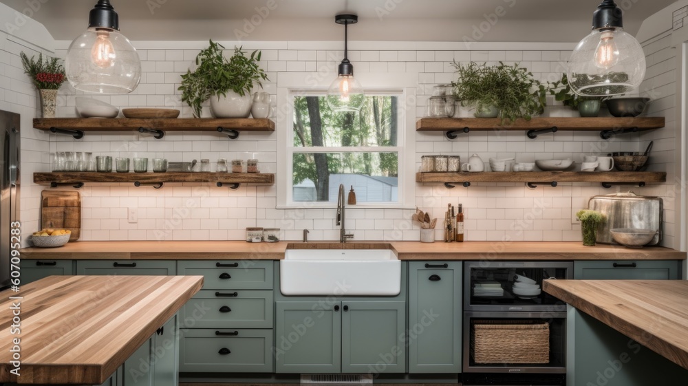 Interior design of Kitchen in Farmhouse style with Farmhouse Sink ...
