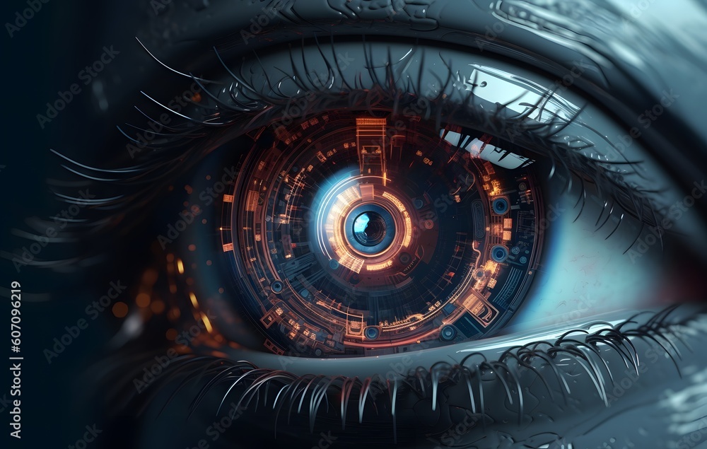 Sci-fi Futuristic Cyborg. Woman's eye with Bionic Technology. Smart ...