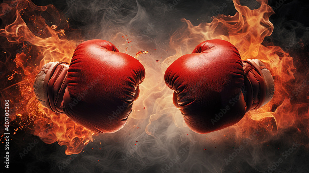 Hot fighting boxing competition match with gloves on both sides ...