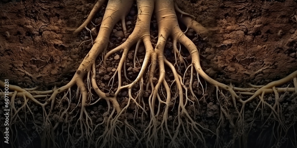 Tree roots in soil close up, underground texture, Generated by AI Stock ...