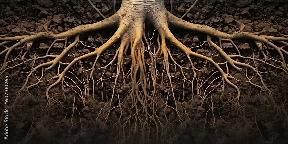 Tree roots in soil close up, underground texture, AI generative Stock ...