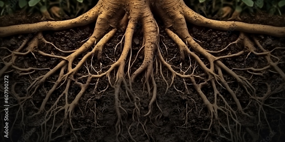 Tree roots in soil close up, underground texture, Generative AI ...