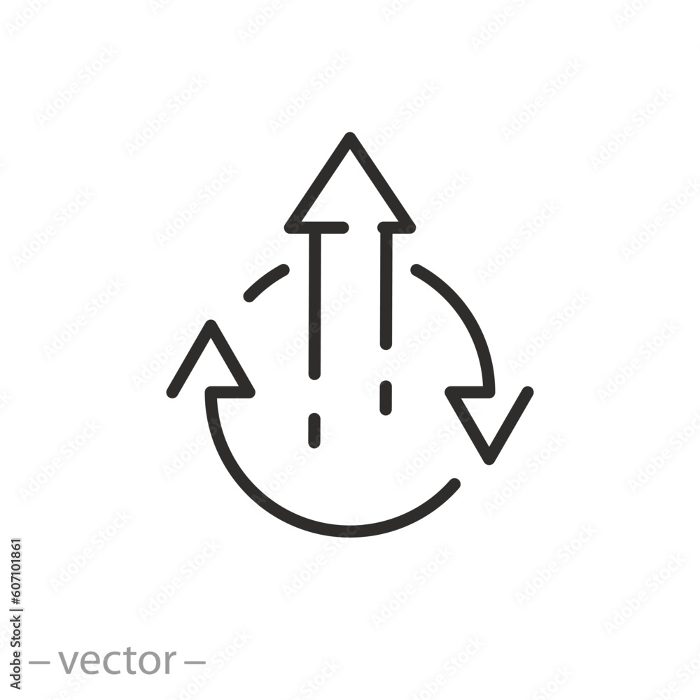 continuous improvement icon, development cycle, constant rising, thin ...