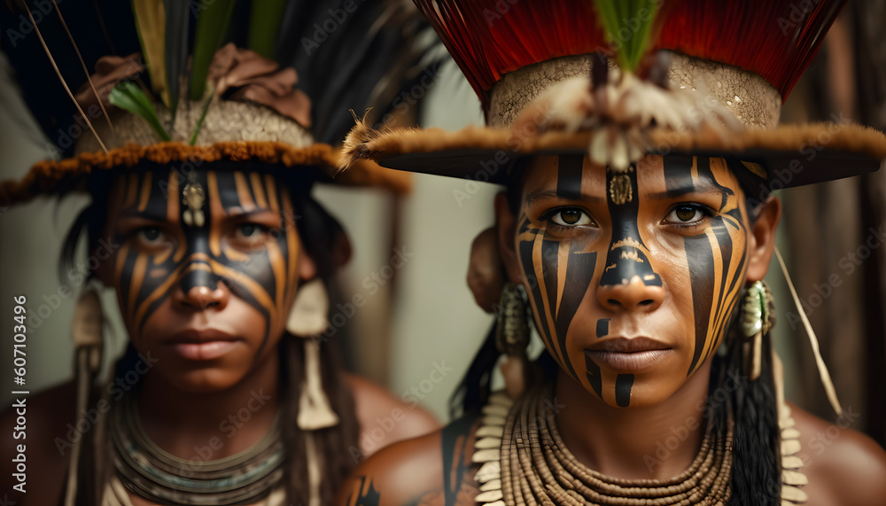 Portrait of Americans Indian people, America native man and woman ...