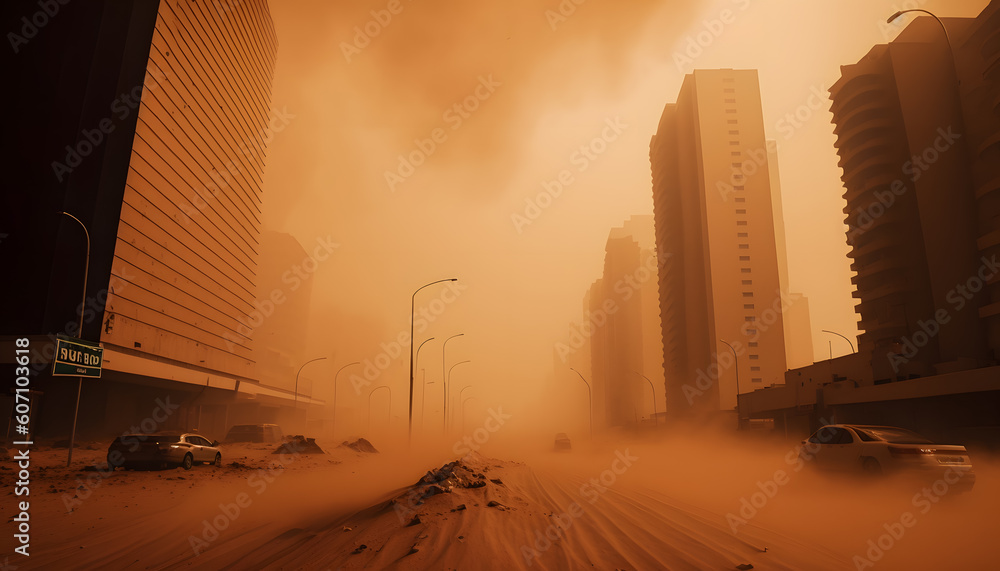 Worst sandstorm in modern city with skyscraper. Generation AI Stock ...