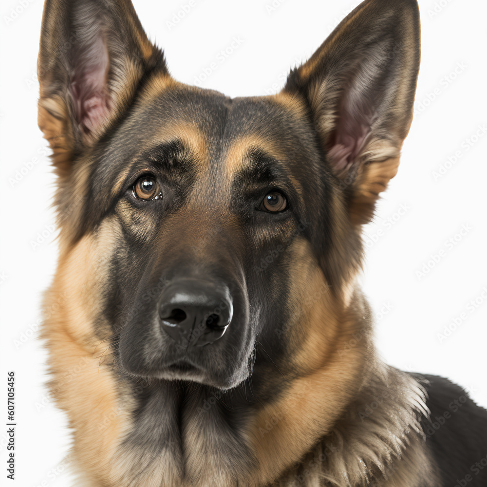 Adorable German shepherd dog portrait looking at camera isolated on ...