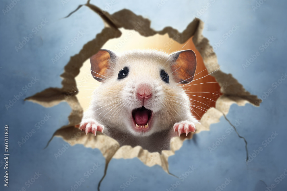 Cute Cartoon Hamster Breaking Through a Hole in the Wall with Space for ...