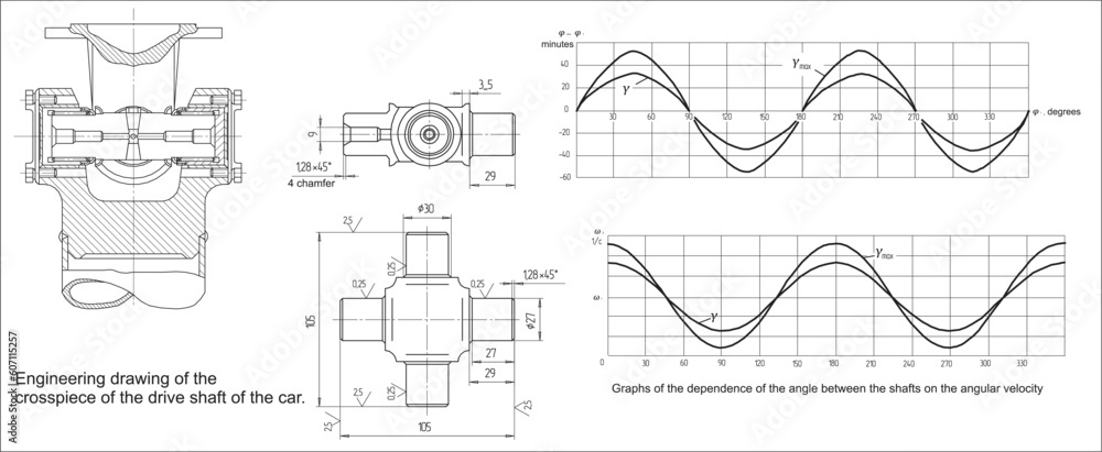 Vector engineering drawing of the crosspiece of the drive shaft of the ...