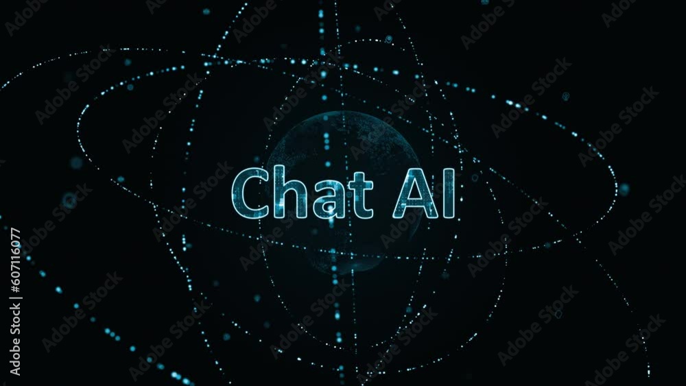 Motion graphic of Blue digital chat AI logo with particle ring circle ...