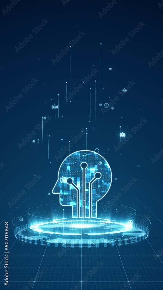 Motion graphic of Blue digital robot head logo and circle futuristic ...