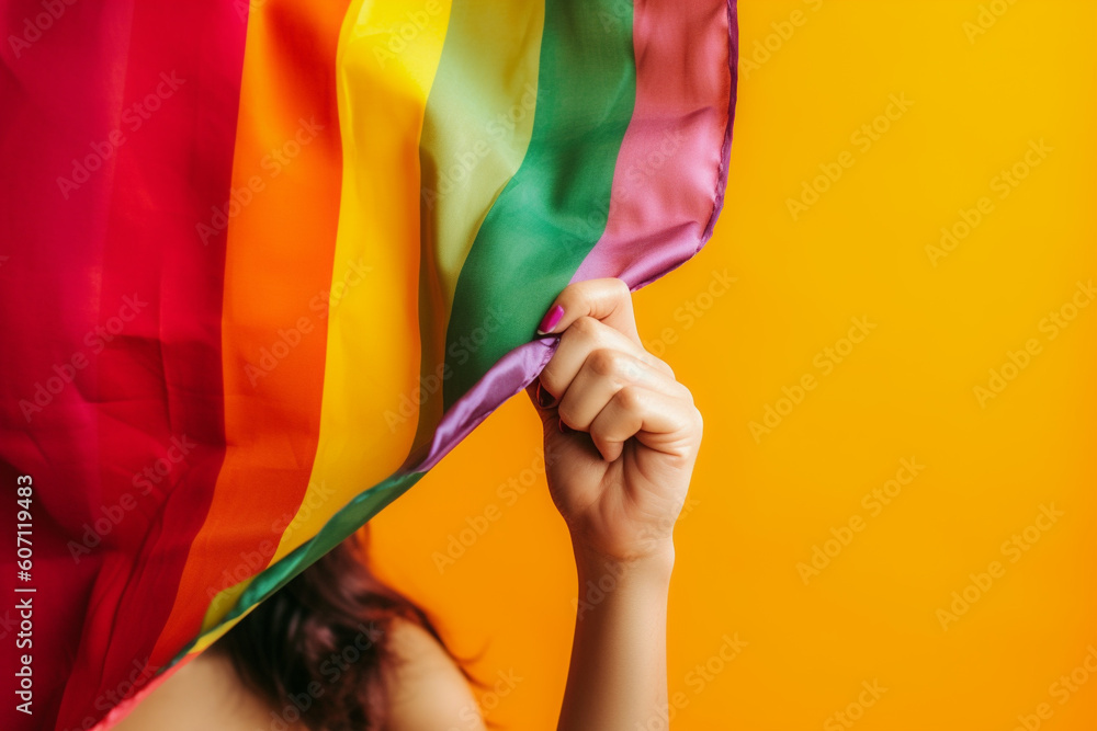 Expressive Generative AI pride photo of a lesbian woman with rainbow ...