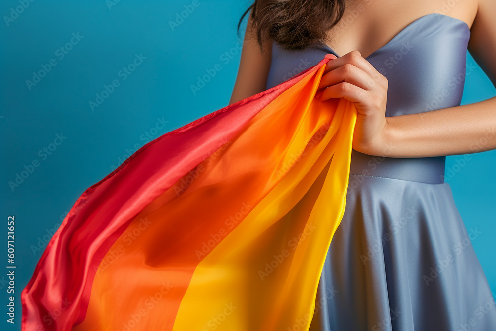 Expressive Generative AI pride photo of a lesbian woman with rainbow ...