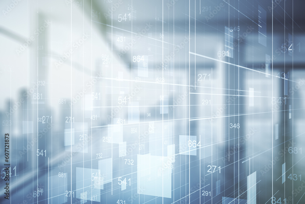 Multi exposure of creative statistics data hologram on empty modern ...