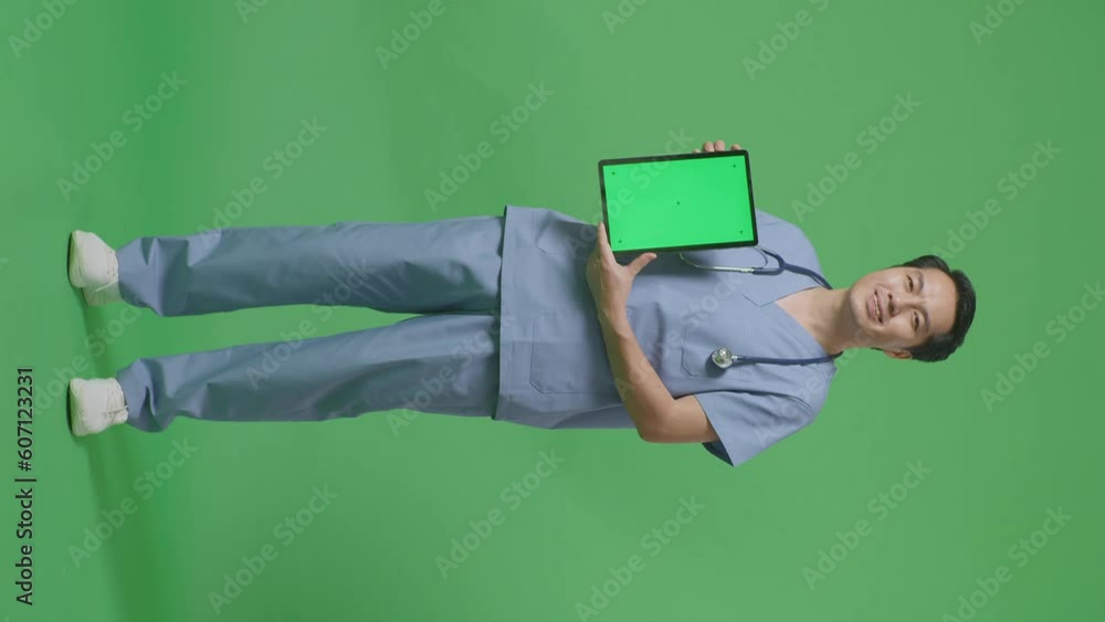 Full Body Of Asian Male Doctor With Stethoscope Smiling And Showing ...