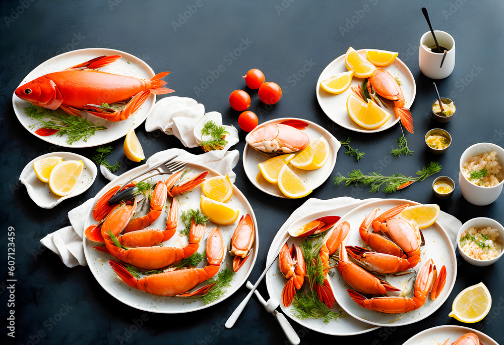 Fresh Mixed seafood on table, with a black background. Appetizing ...