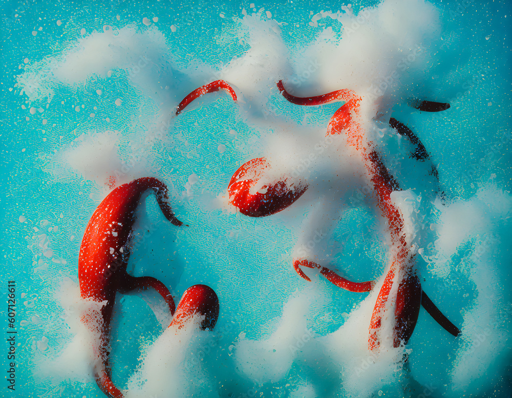 The concept of fresh octopus from the ocean. explosion splash full ...