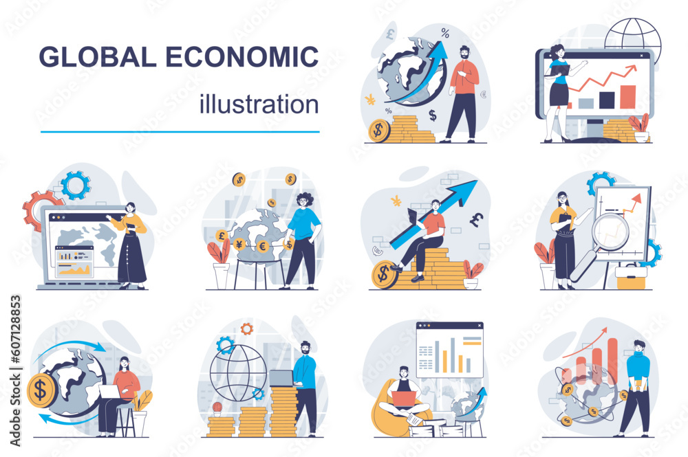 Grafika wektorowa Stock: Global economic concept with character ...