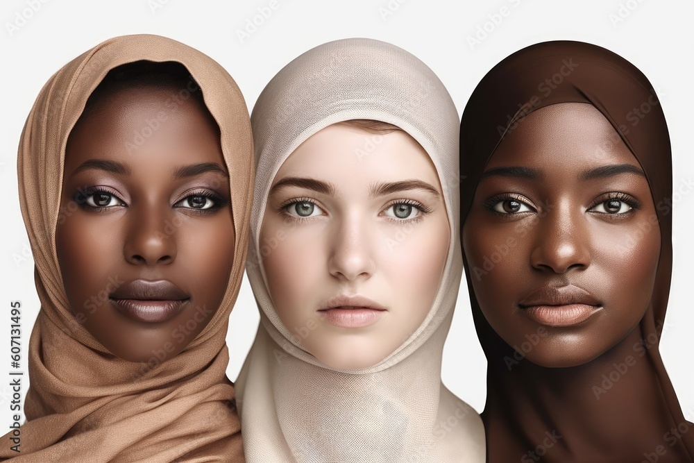 Multikulturalismus, vielfältiges Porträt von drei schönen Frauen, die ...