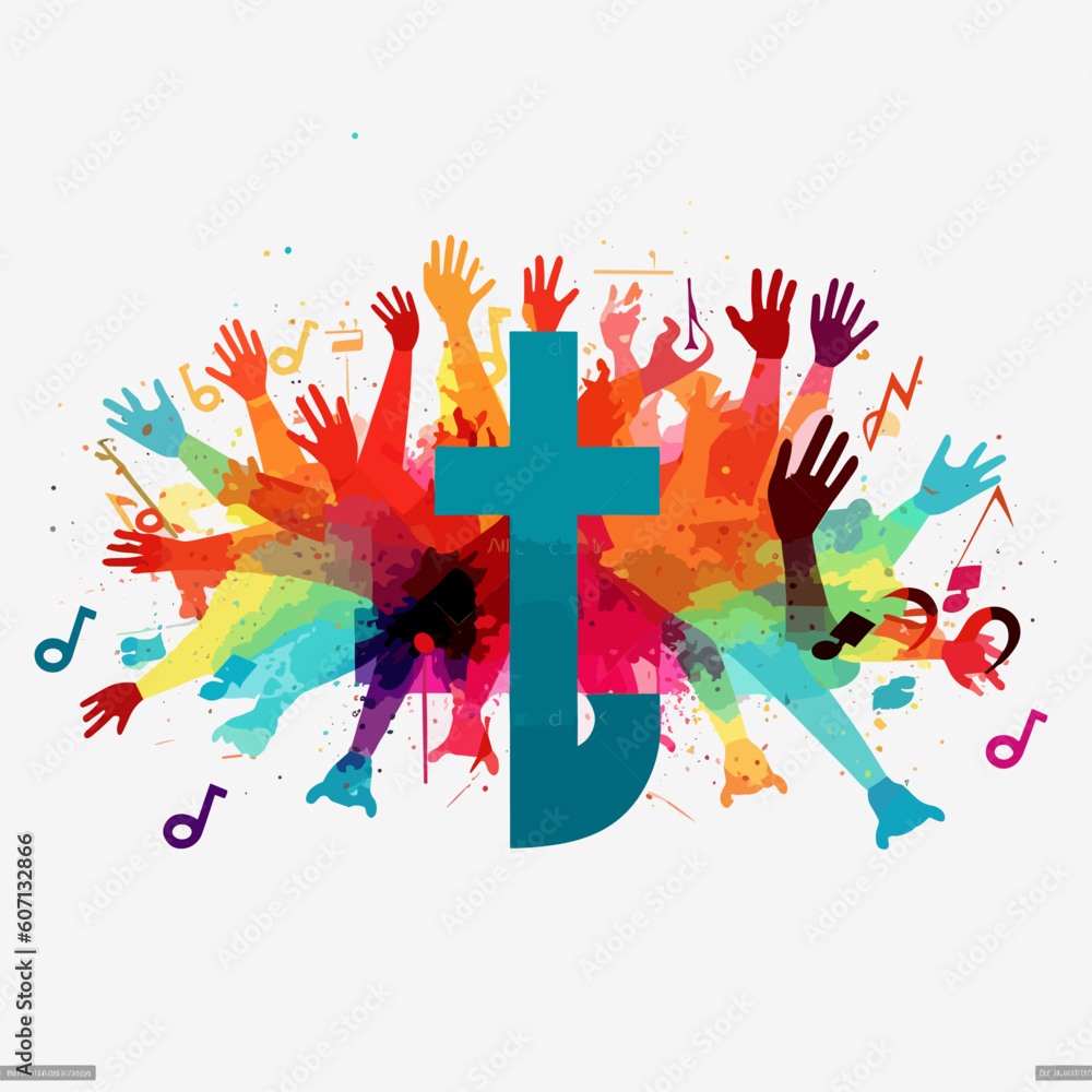 Colorful christian cross music notes hands vector illustration Stock ...