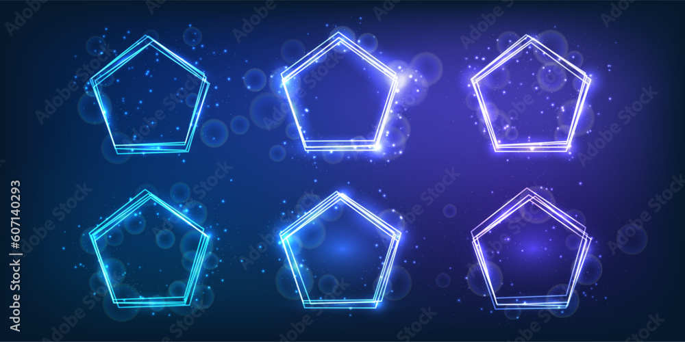 Neon frame in pentagon form with shining effects and sparkles Stock ...