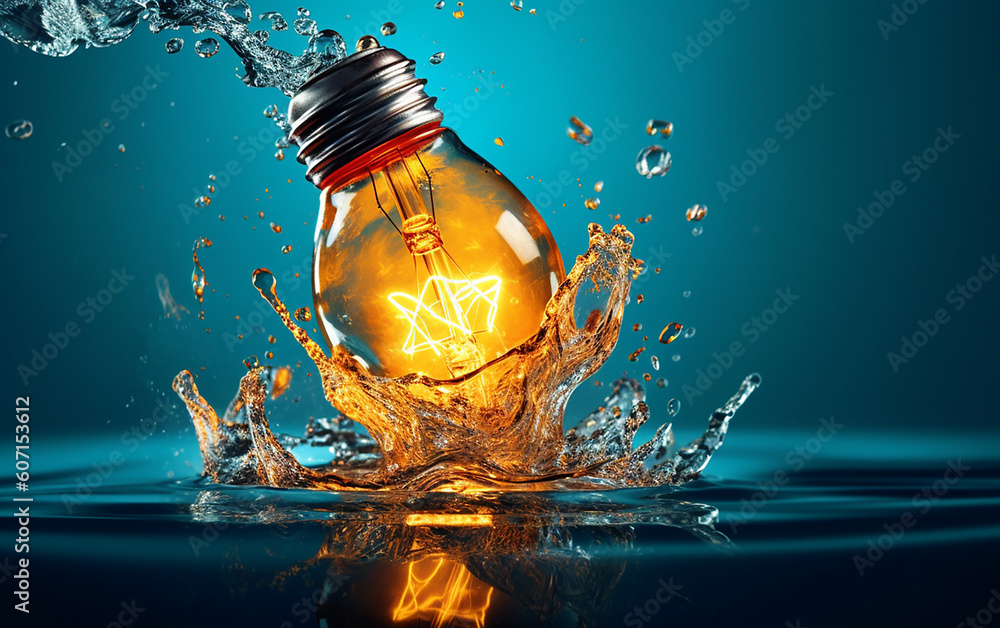 As the light bulb seamlessly drops into the water, it creates a splash ...