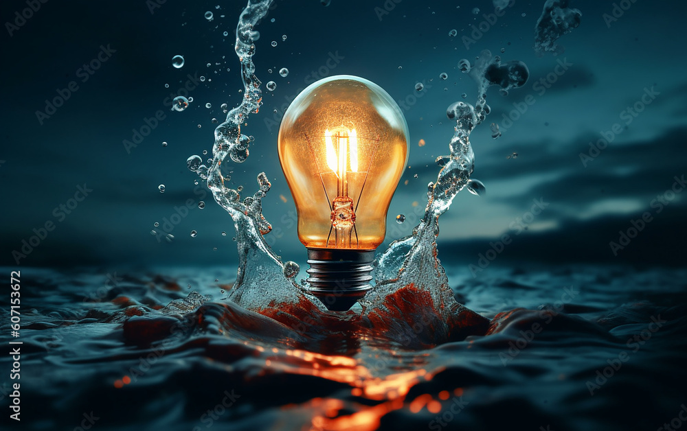The light bulb seamlessly drops into the water, causing a splashing ...