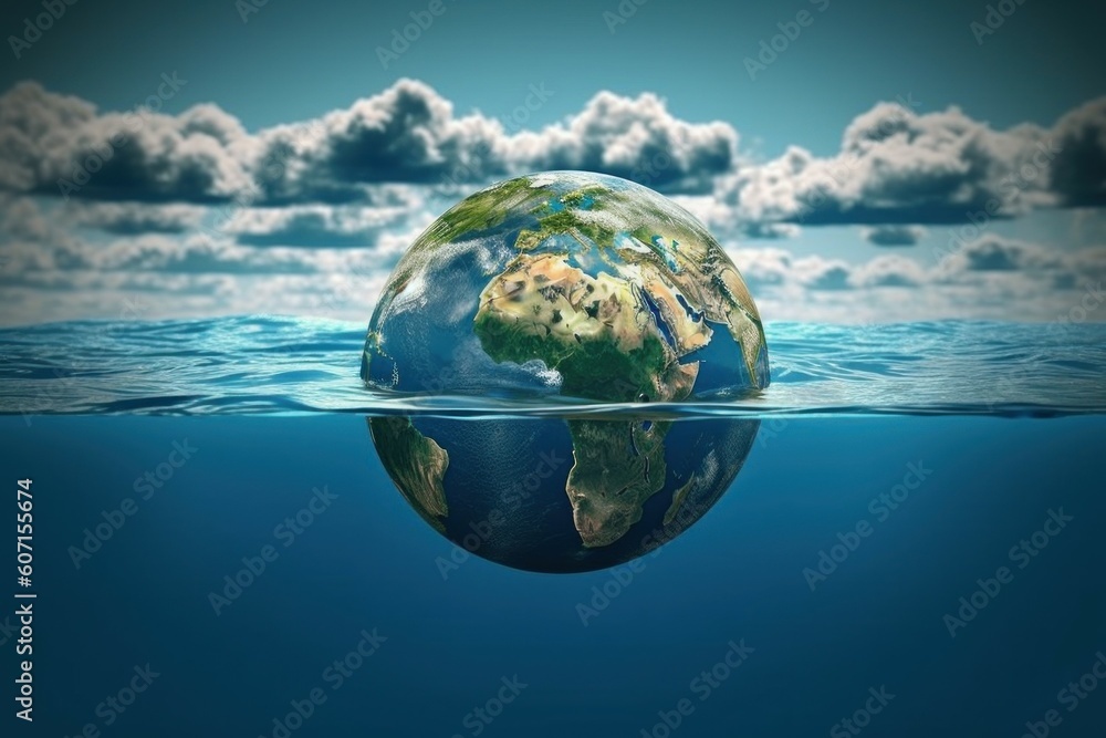 Planet in the water. Climate change concept. AI generated, human ...