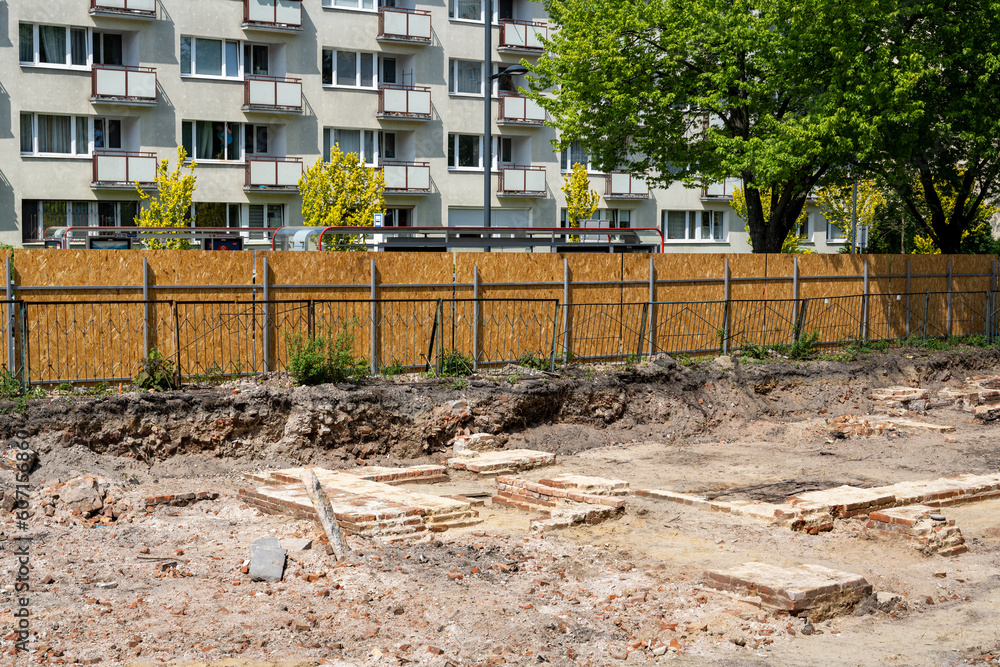 Archaeological excavations, foundations of an old tenement house on ...