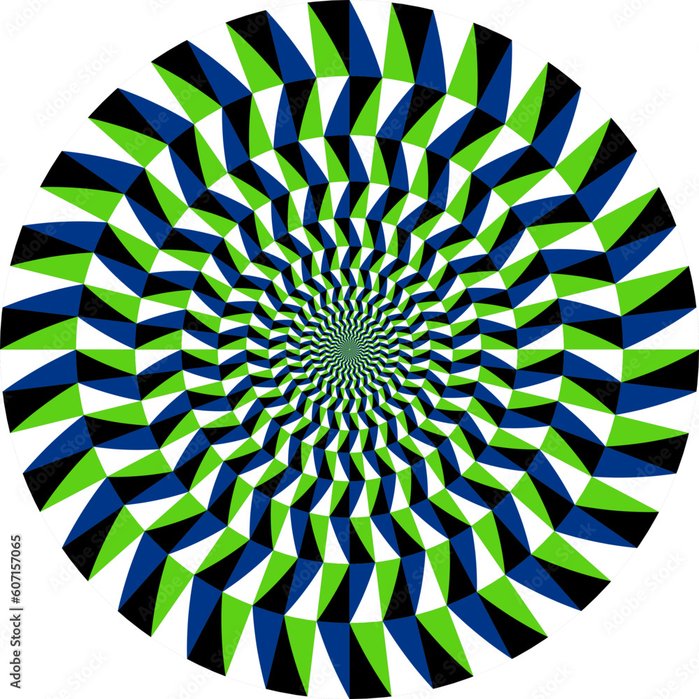 Optical illusion circle of moving pattern with blue, green, white and ...