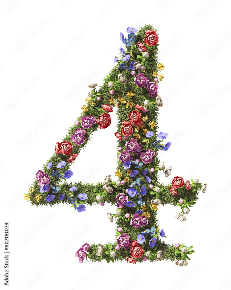Flower Number 4, Four. Vintage garden floral and plants font serif ...