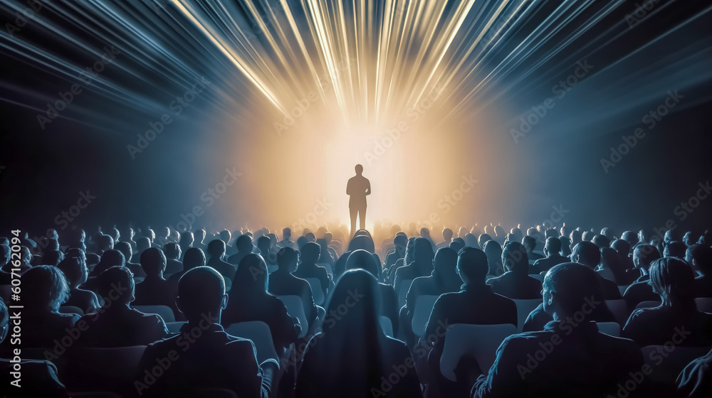 speech on stage in front of the audience, seminar with teaching and ...