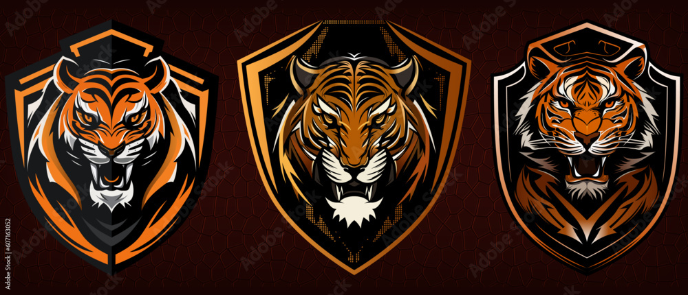 Luxury tiger shield collection, tiger head mascot, abstract tiger logo ...