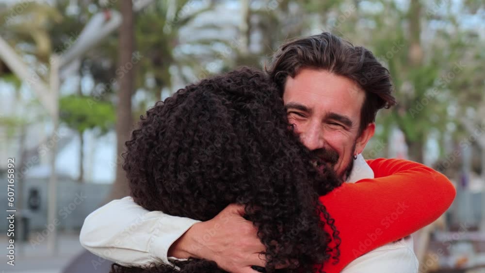 Passionate encounter of a couple in love embraced and tender hug ...