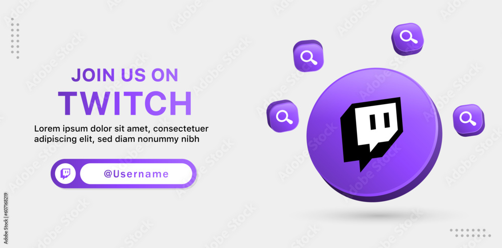 Join follow us on twitch. 3d twitch logo social media icons, lower ...