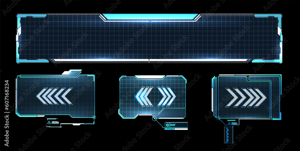 Set of modern frames, callouts for user menu interface elements in futuristic style. Game ...