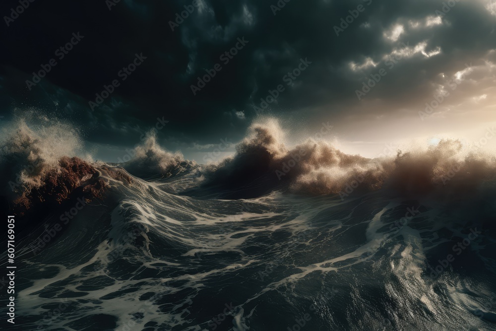 Devastating Calamity: Dark Sky and Giant Tsunami Waves Create an ...