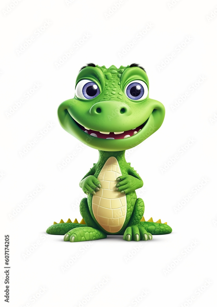Cute cartoon alligator illustration in animation style standing on a ...