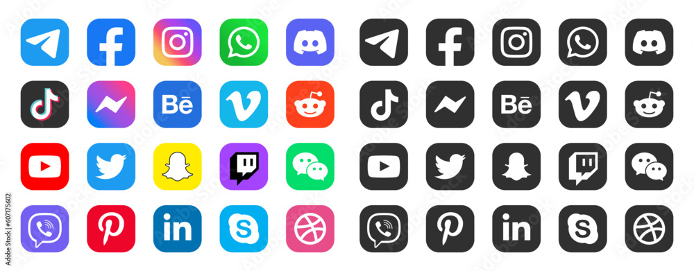 Set of Social media icon:Facebook,Instagram, Snapchat, Twitter, Youtube ...