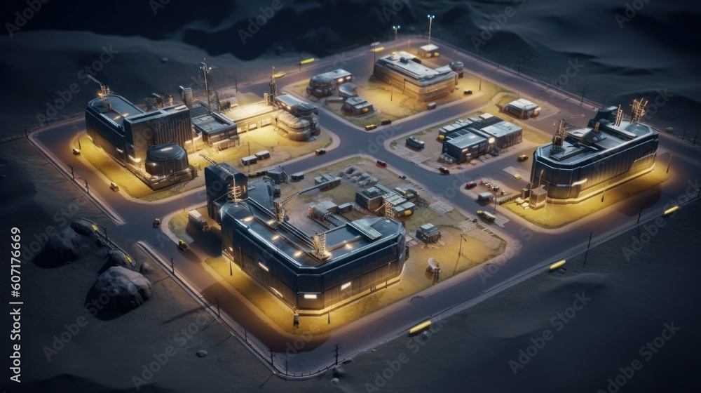 Fortified military base, complete with barracks, command centers, and ...