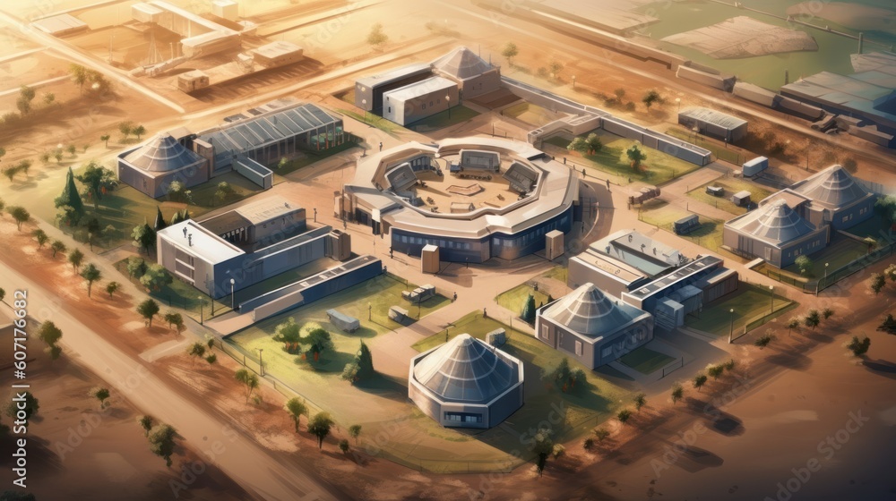 Fortified military base, complete with barracks, command centers, and ...