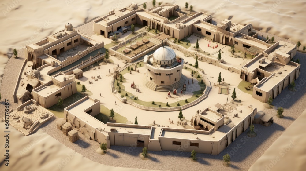 Fortified military base, complete with barracks, command centers, and ...