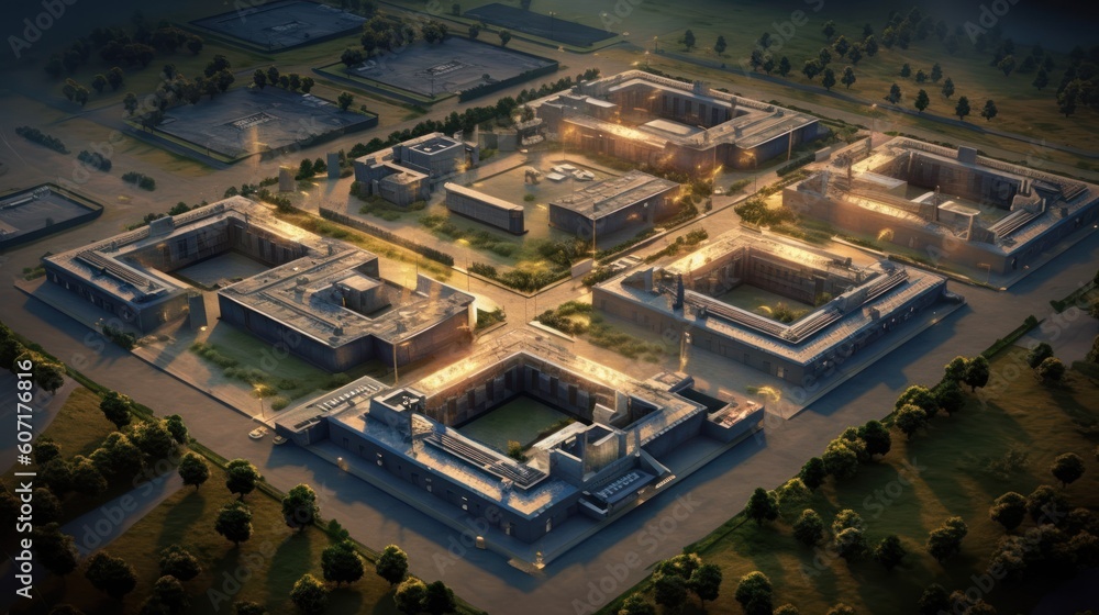 Fortified military base, complete with barracks, command centers, and ...