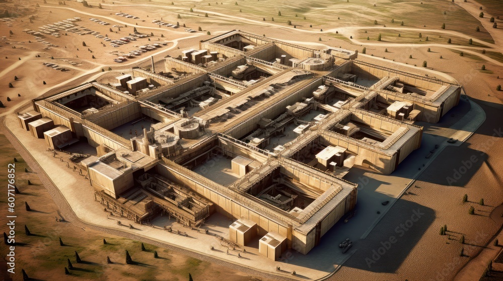 Fortified military base, complete with barracks, command centers, and ...