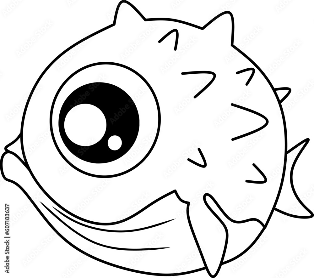 Puffer fish line art for coloring book page Stock Vector | Adobe Stock
