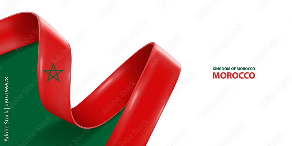 Morocco ribbon flag, bent waving ribbon in colors of the Morocco ...
