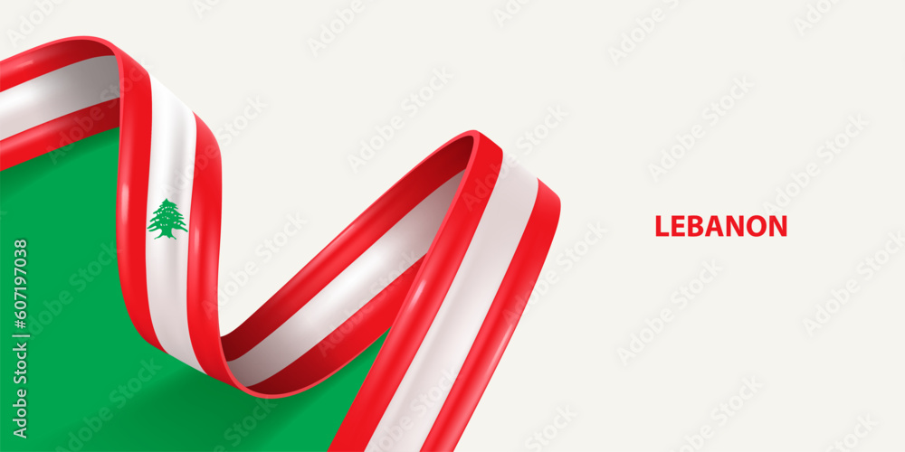 Lebanon ribbon flag, bent waving ribbon in colors of the Lebanon ...