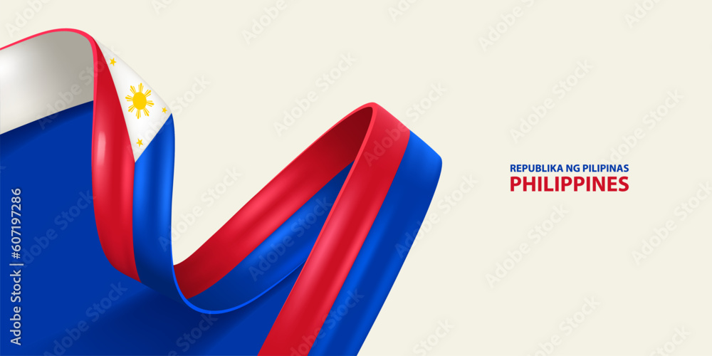 Philippines ribbon flag, bent waving ribbon in colors of the ...
